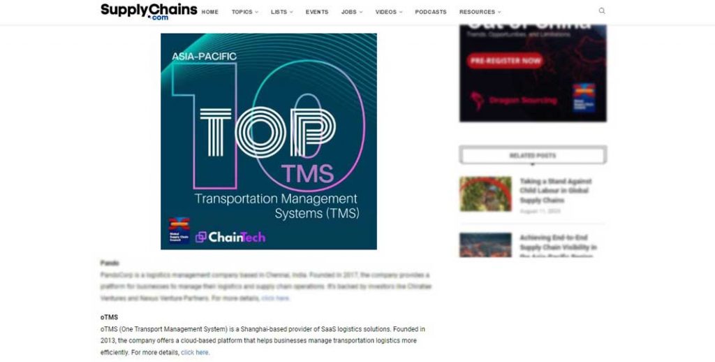 喜报 | oTMS上榜"亚太十大TMS品牌"